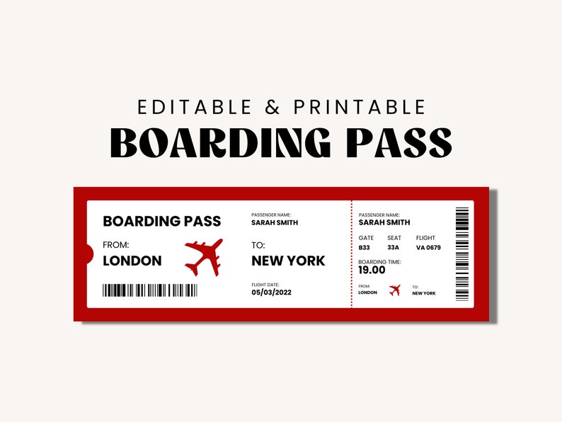 Boarding Pass Template Instant Download | Editable Boarding Pass ...