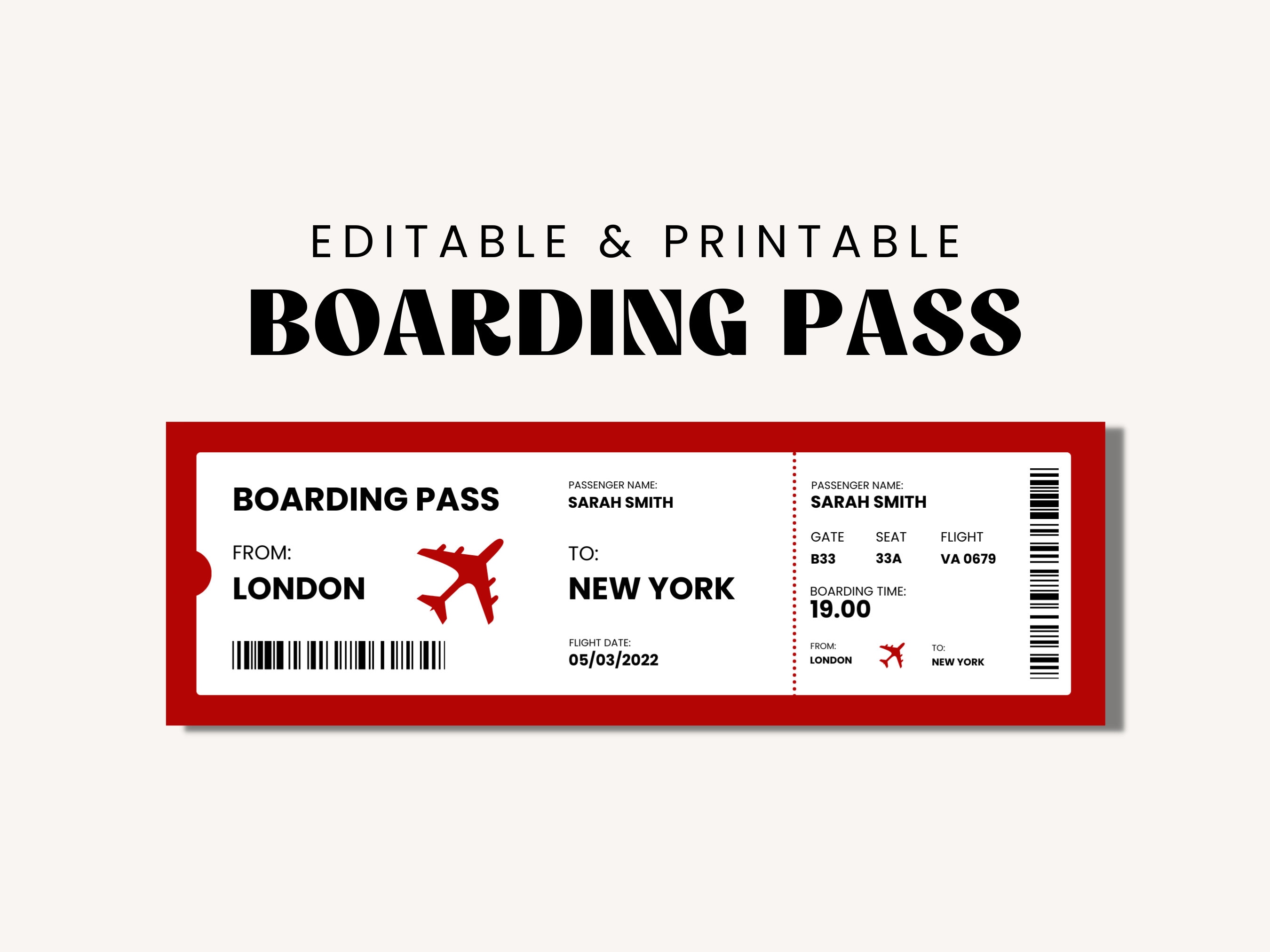 Boarding Pass Template Instant Download | Editable Boarding Pass ...