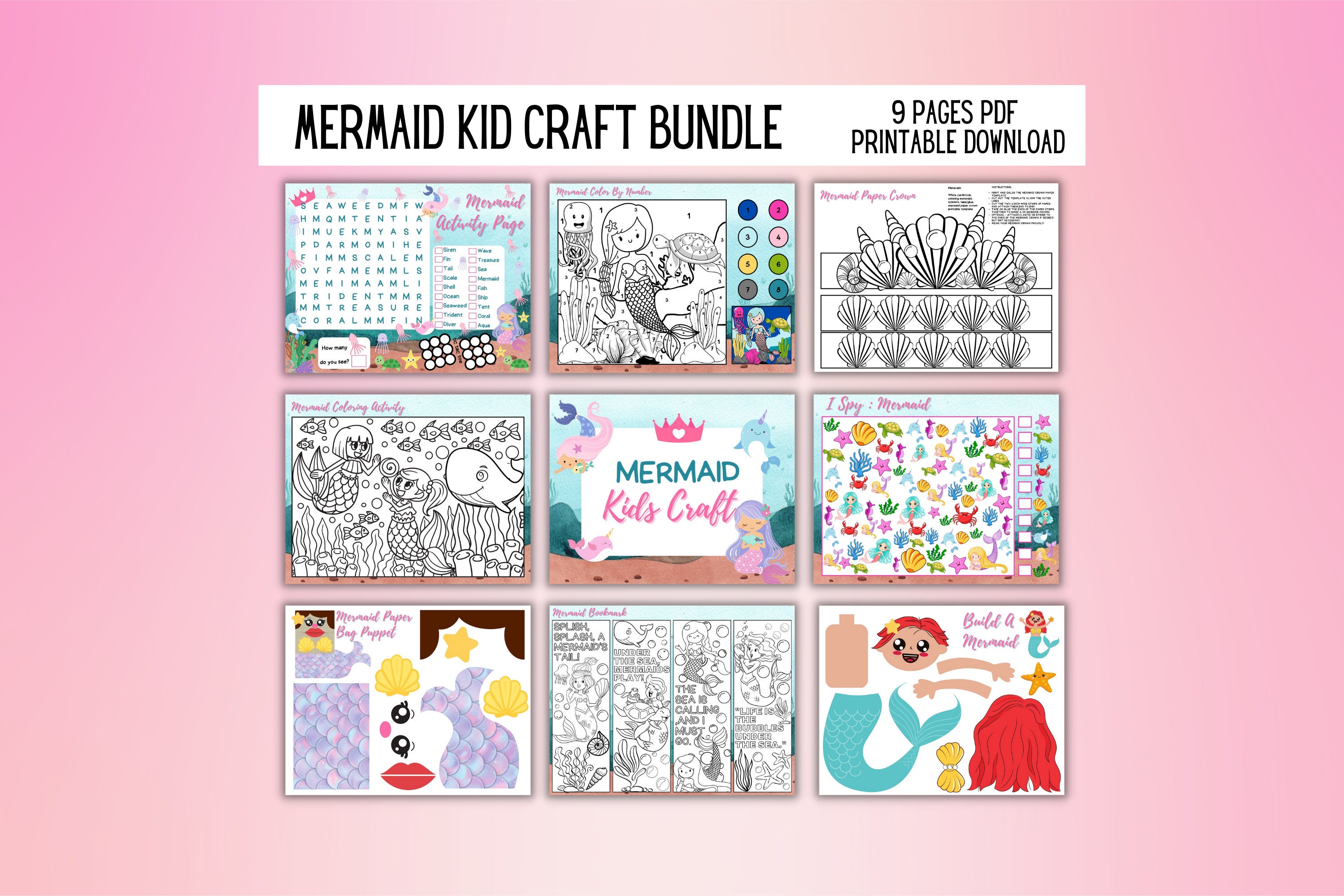 Mermaid Printable | Mermaid Coloring Printables | Mermaid Party Crafts ...