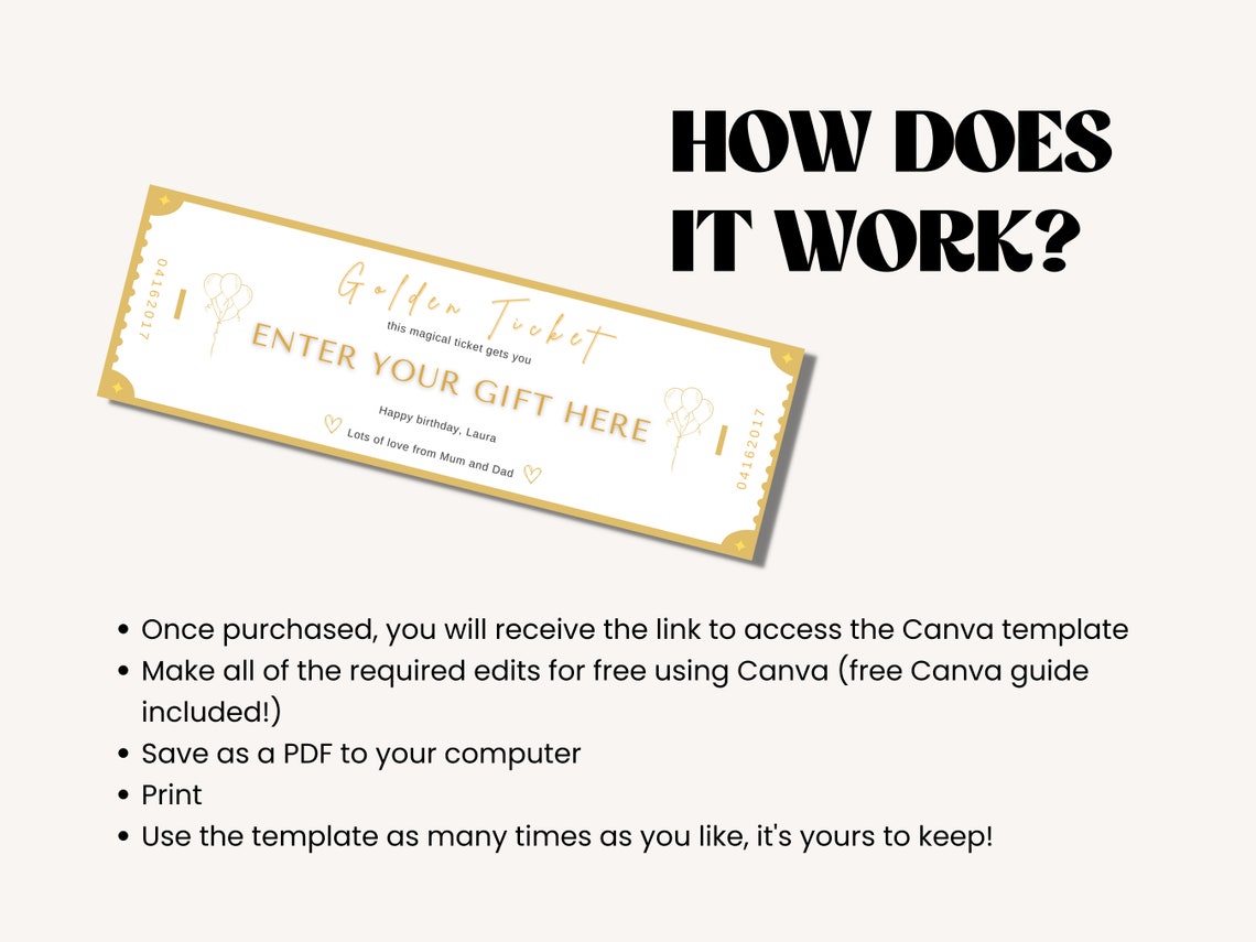 Downloadable Ticket Template | Golden Ticket Template | Canva Ticket ...