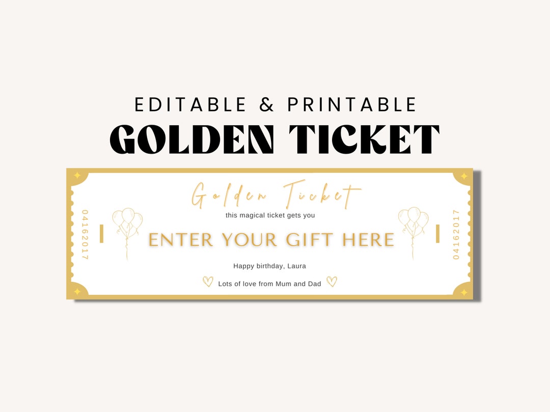 Downloadable Ticket Template | Golden Ticket Template | Canva Ticket ...