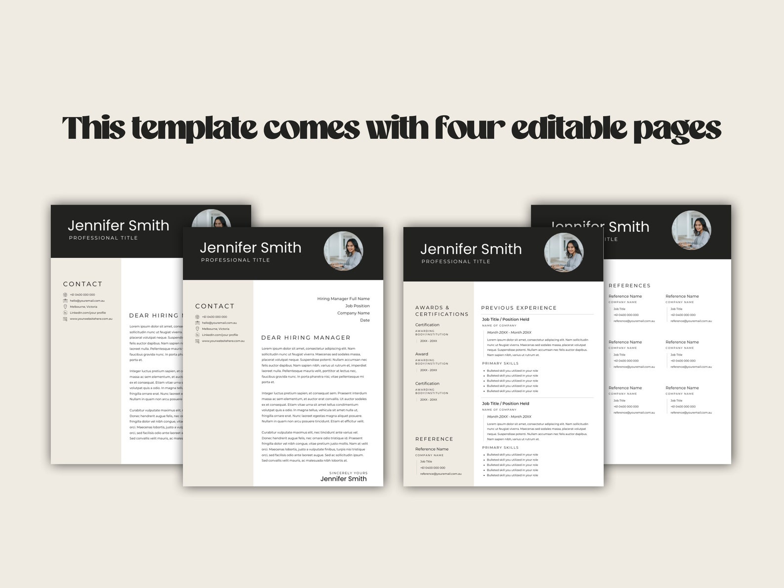 Modern Resume Template With Photo | Editable Canva CV - Etsy
