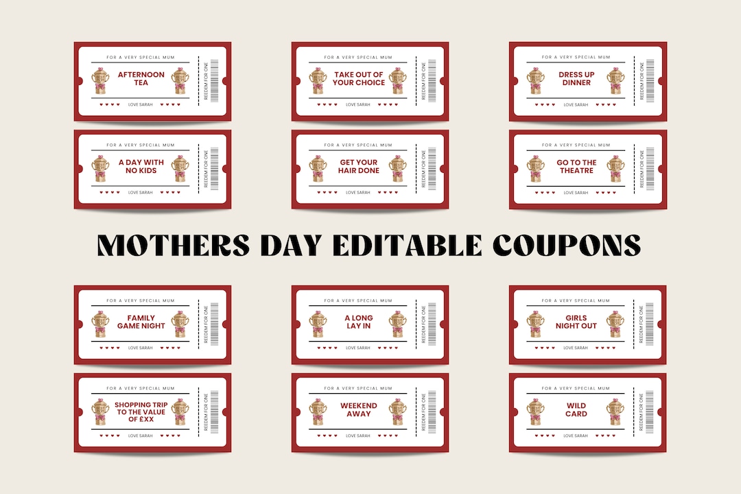Mother's Day Coupon Template Mothers Day Coupon Book Printable ...