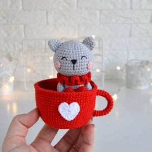 DIY PDF Crochet Pattern Cat With Heart in a Cup Crochet Valentine's Day ...