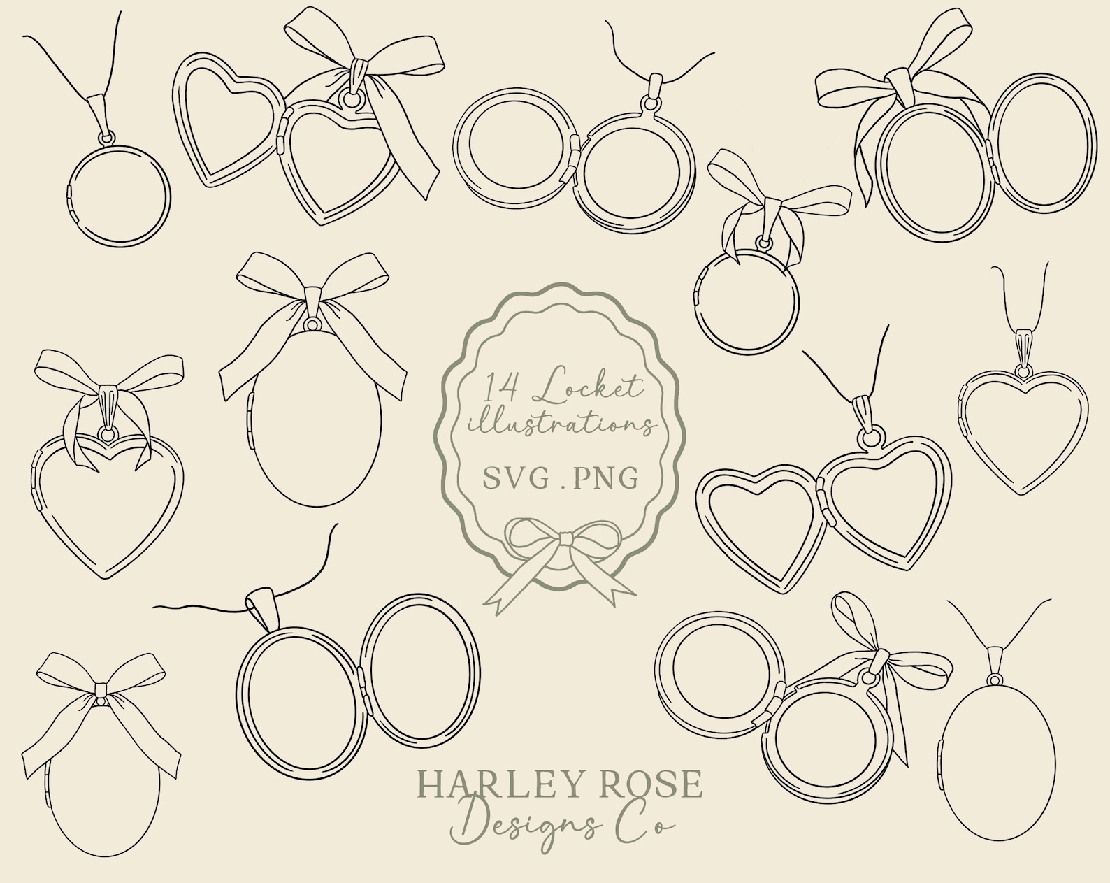 Locket Illustration SVG Bundle, Pendant Drawing PNG, Locket Tattoo ...
