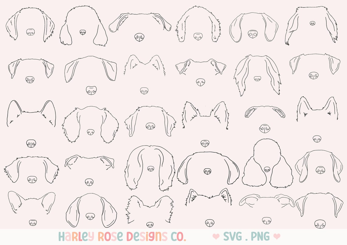 Dog Ears SVG Bundle, Dog Ears and Noses Line Drawing, Dog Breeds Files ...