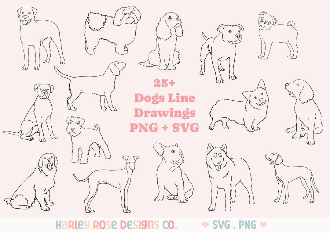 Dog Line Drawing SVG Bundle, Cute Dog Svgs, Dog Breeds SVG Files for ...