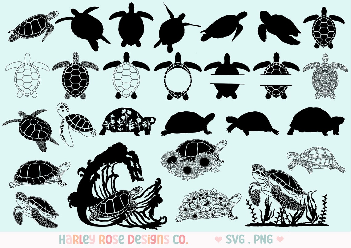 Turtle SVG Bundle, Turtle With Monogram Svg, Cutting File, Sea Turtle ...