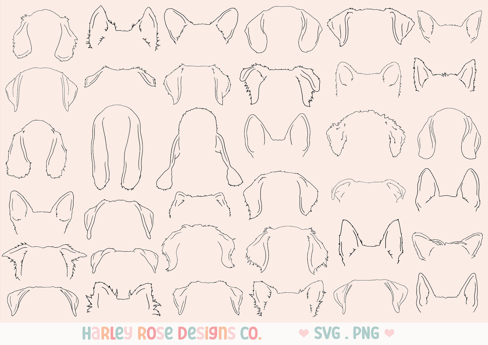 Dog Ears SVG Bundle, Dog Ear Line Drawing Svgs, Dog Breeds Files for ...