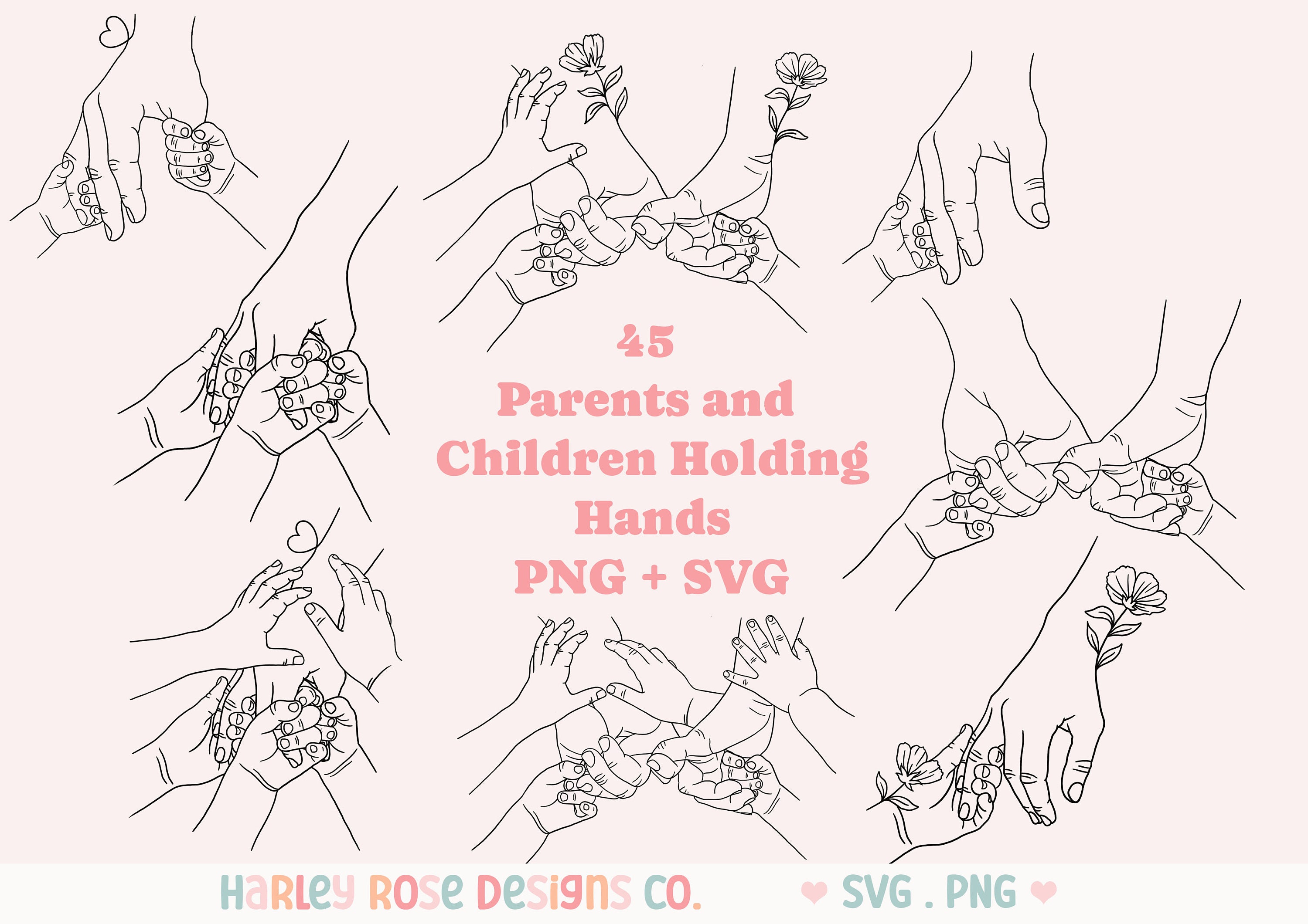 Family Parent and Child Holding Hands SVG Bundle, Children SVG, Fathers ...