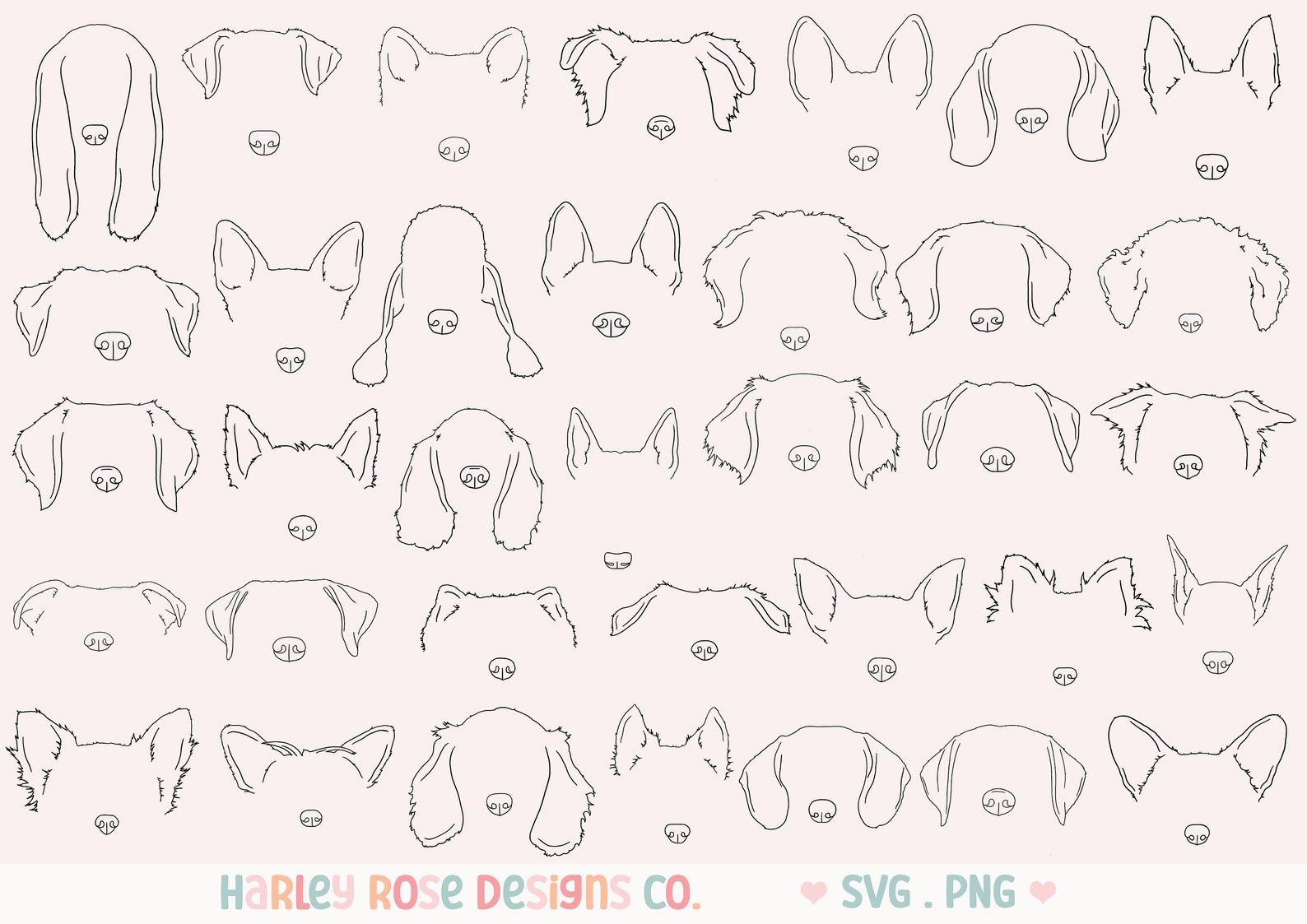Dog Ears SVG Bundle, Dog Ears and Noses Line Drawing, Dog Breeds Files for Cricut, Dog Outline ...