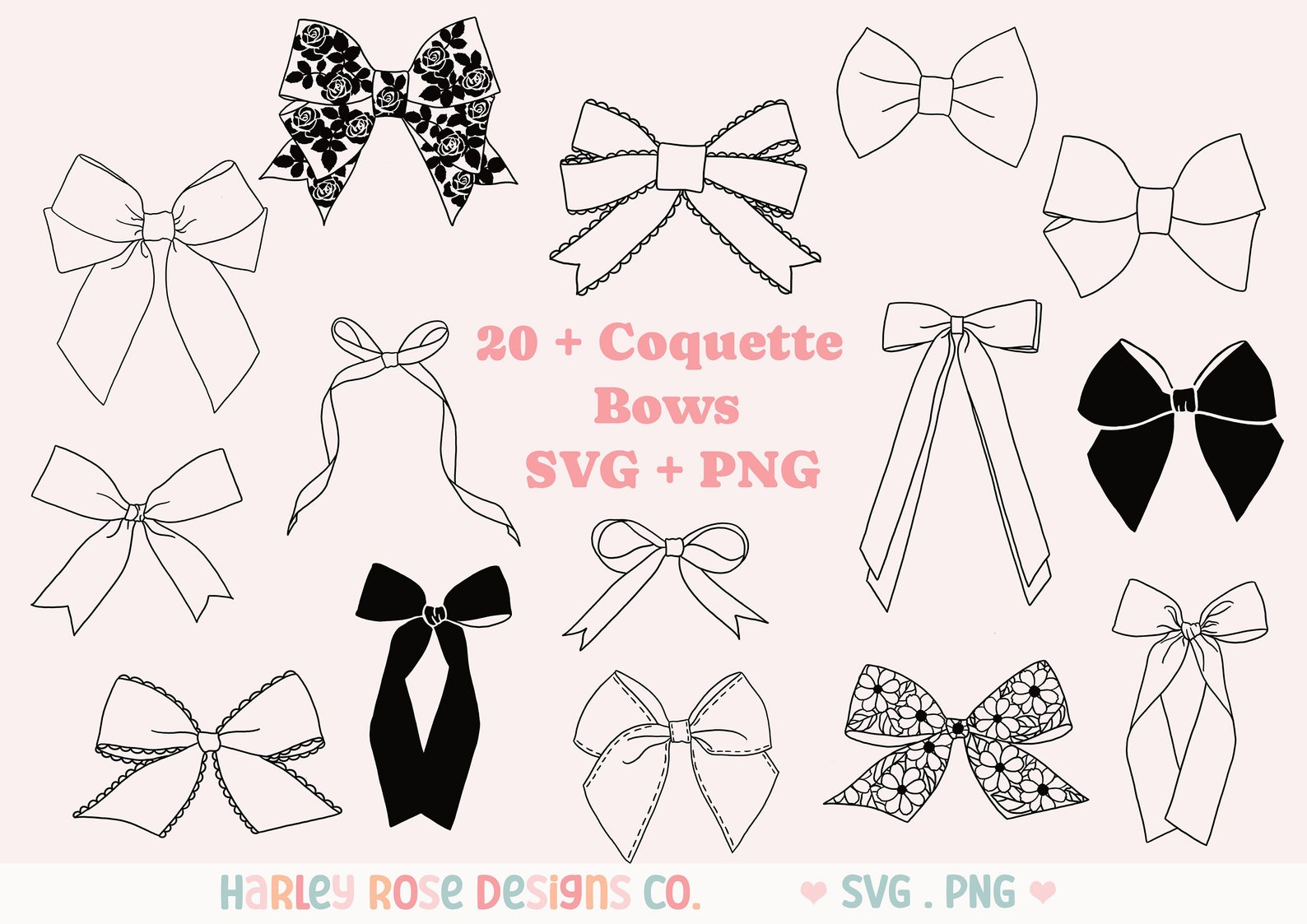 Coquette Bow SVG Bundle, Bow Tie SVG, Floral Bow SVG Files for Cricut ...
