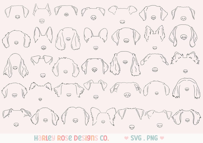 Dog Ears SVG Bundle, Dog Ears and Noses Line Drawing, Dog Breeds Files ...