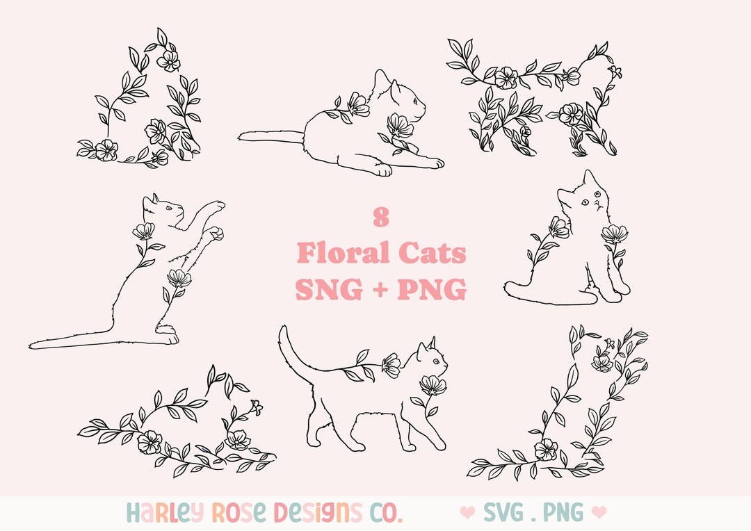 Floral Cat SVG Bundle Cute Cat Svgs Cat SVG Files for - Etsy