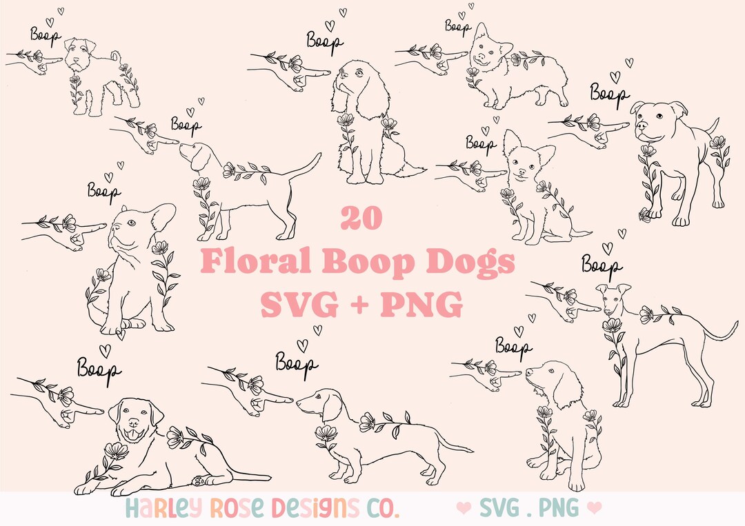 Floral Boop Dog SVG Bundle, Cute Dog Svgs, Floral Dog SVG Files for ...