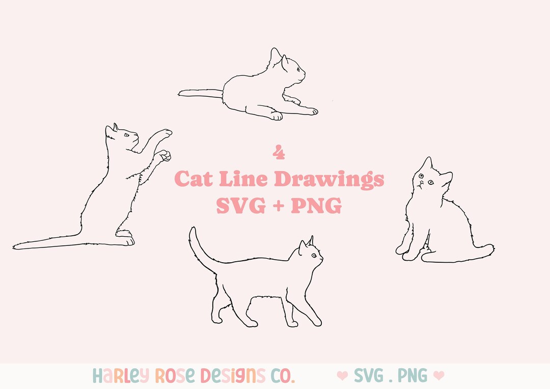 Cat Line Drawing SVG Bundle, Cute Cat Svgs, Kitten SVG Files for Cricut ...