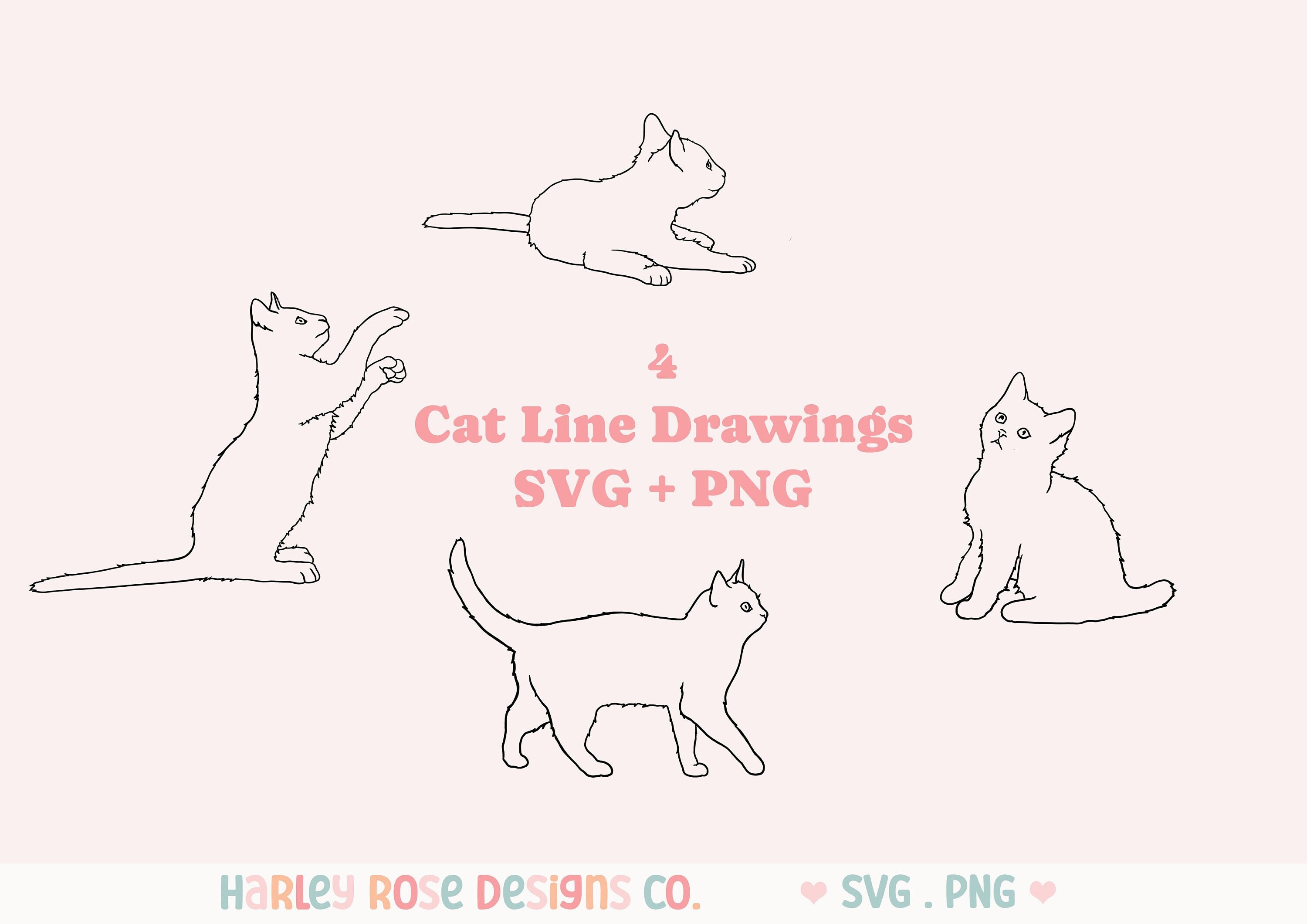 Cat Line Drawing SVG Bundle, Cute Cat Svgs, Kitten SVG Files for Cricut ...