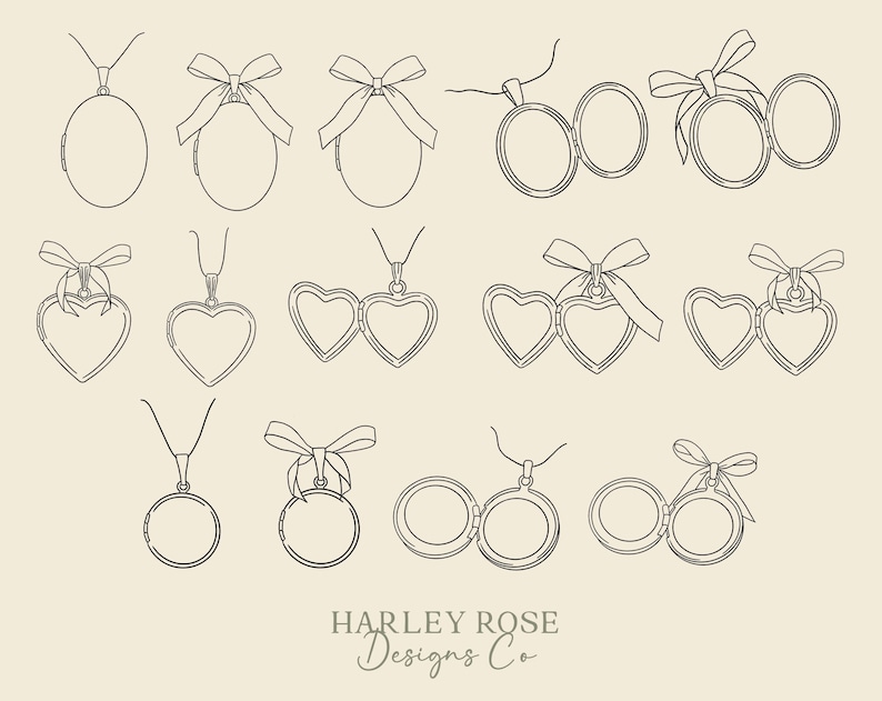 Locket Illustration SVG Bundle, Pendant Drawing PNG, Locket Tattoo ...