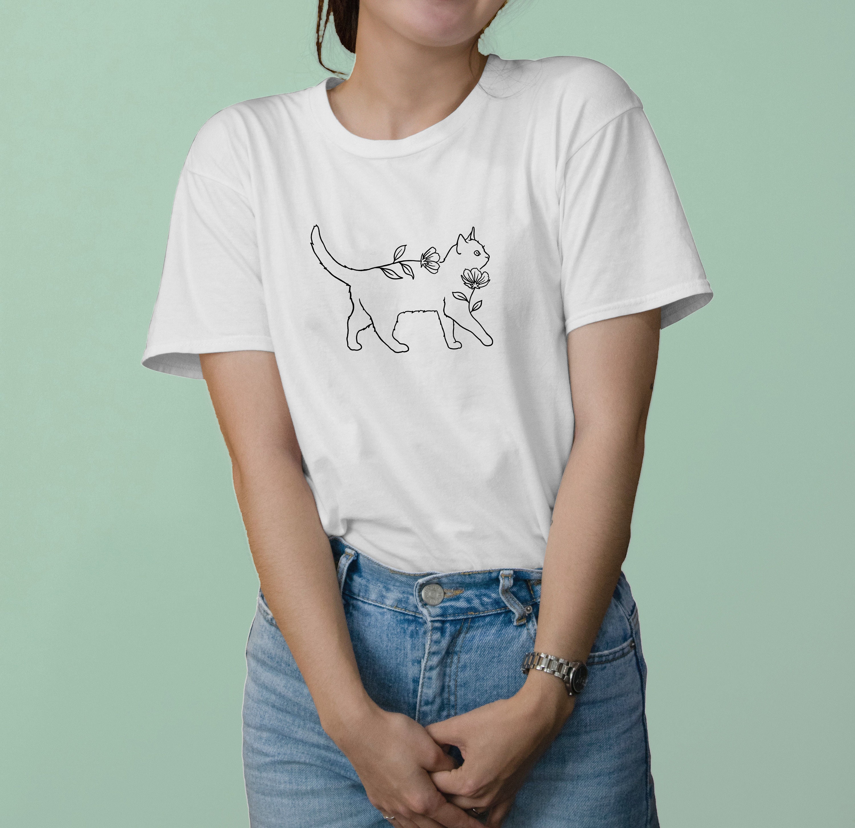 Cat Line Drawing SVG Bundle, Cute Cat Svgs, Floral Cat SVG Files for ...