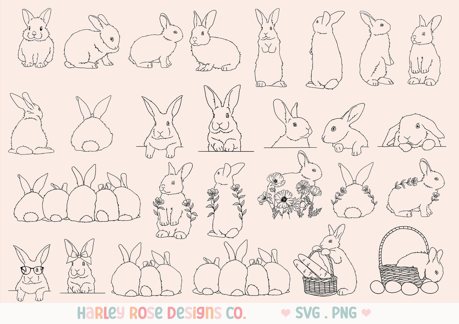 Rabbit SVG Bundle, Cute Bunny Svgs, Easter Bunny SVG Files for Cricut ...