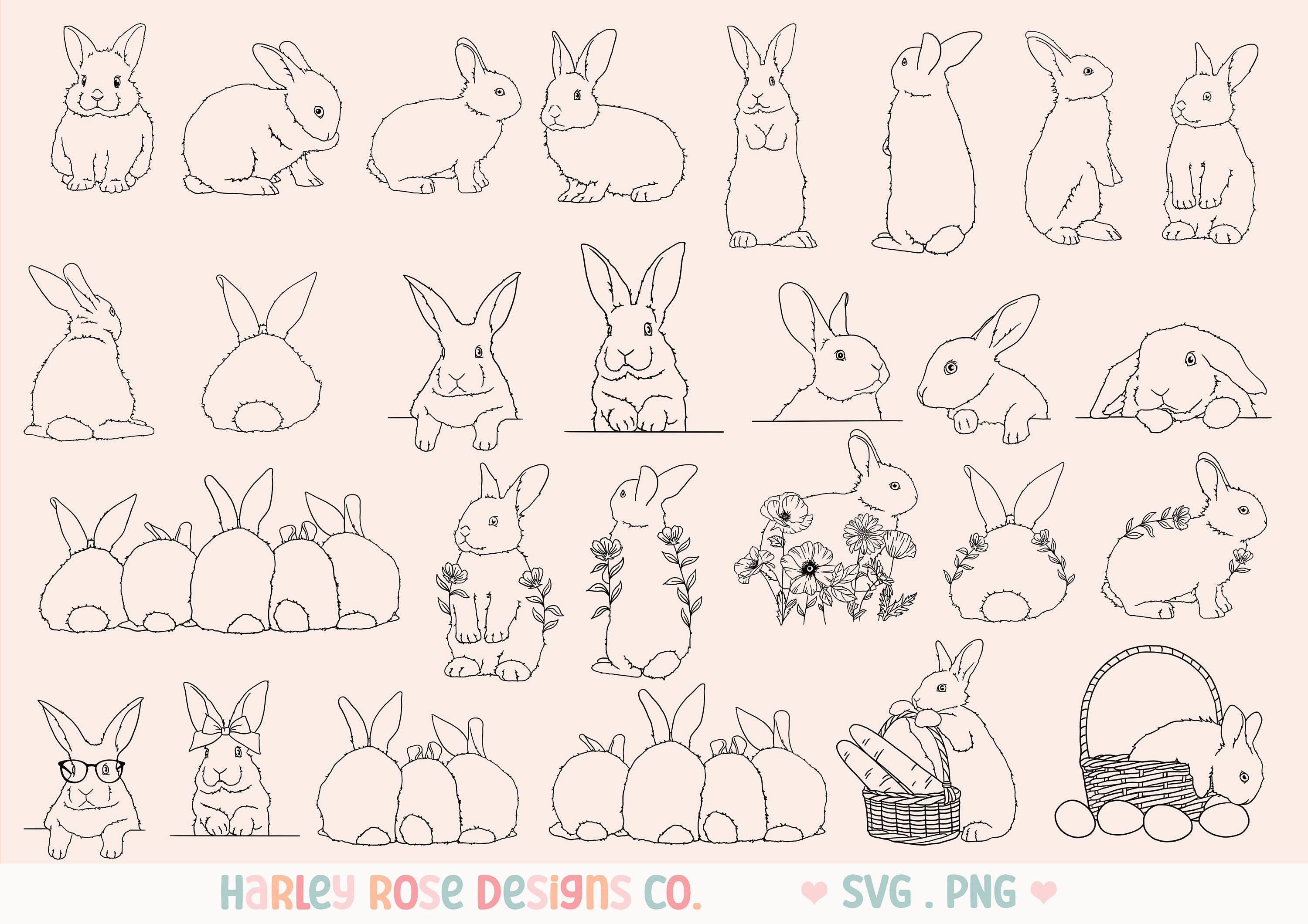 Rabbit SVG Bundle, Cute Bunny Svgs, Easter Bunny SVG Files for Cricut ...