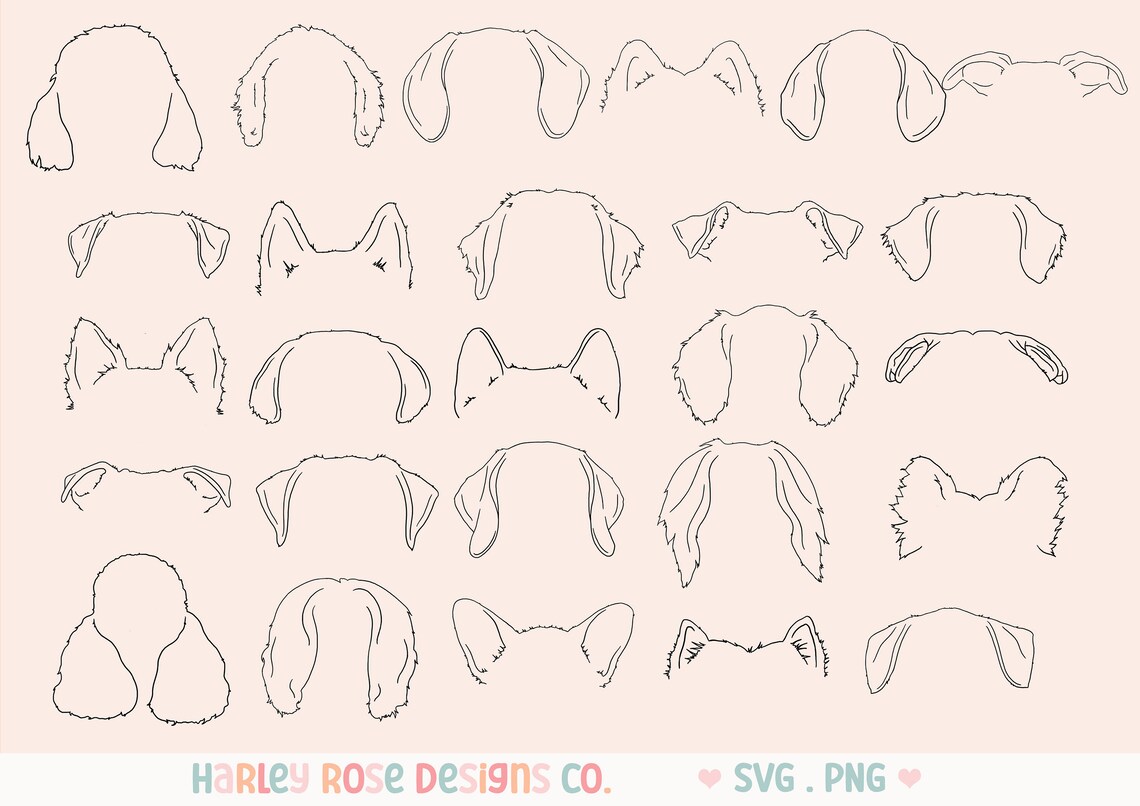 Dog Ears SVG Bundle, Dog Ear Line Drawing Svgs, Dog Breeds Files for ...