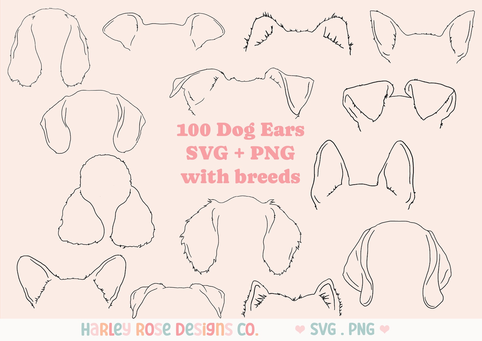 Dog Ears SVG Bundle, Dog Ear Line Drawing Svgs, Dog Breeds Files for ...
