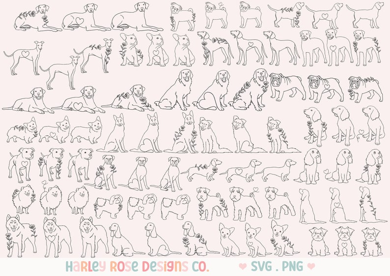 Dog Line Drawing SVG Bundle, Cute Dog Svgs, Floral Dog SVG Files for ...
