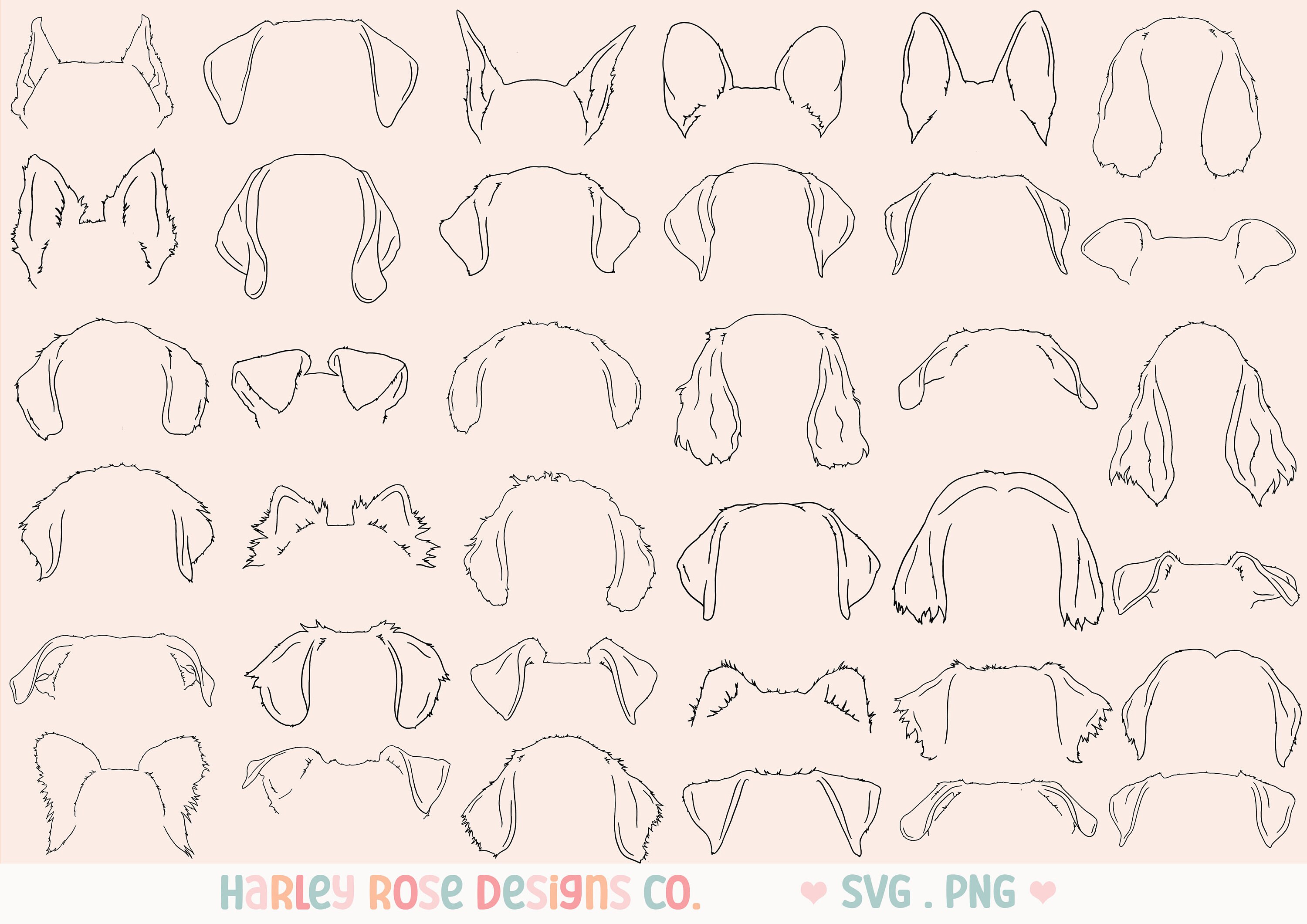Dog Ears SVG Bundle, Dog Ear Line Drawing Svgs, Dog Breeds Files for ...