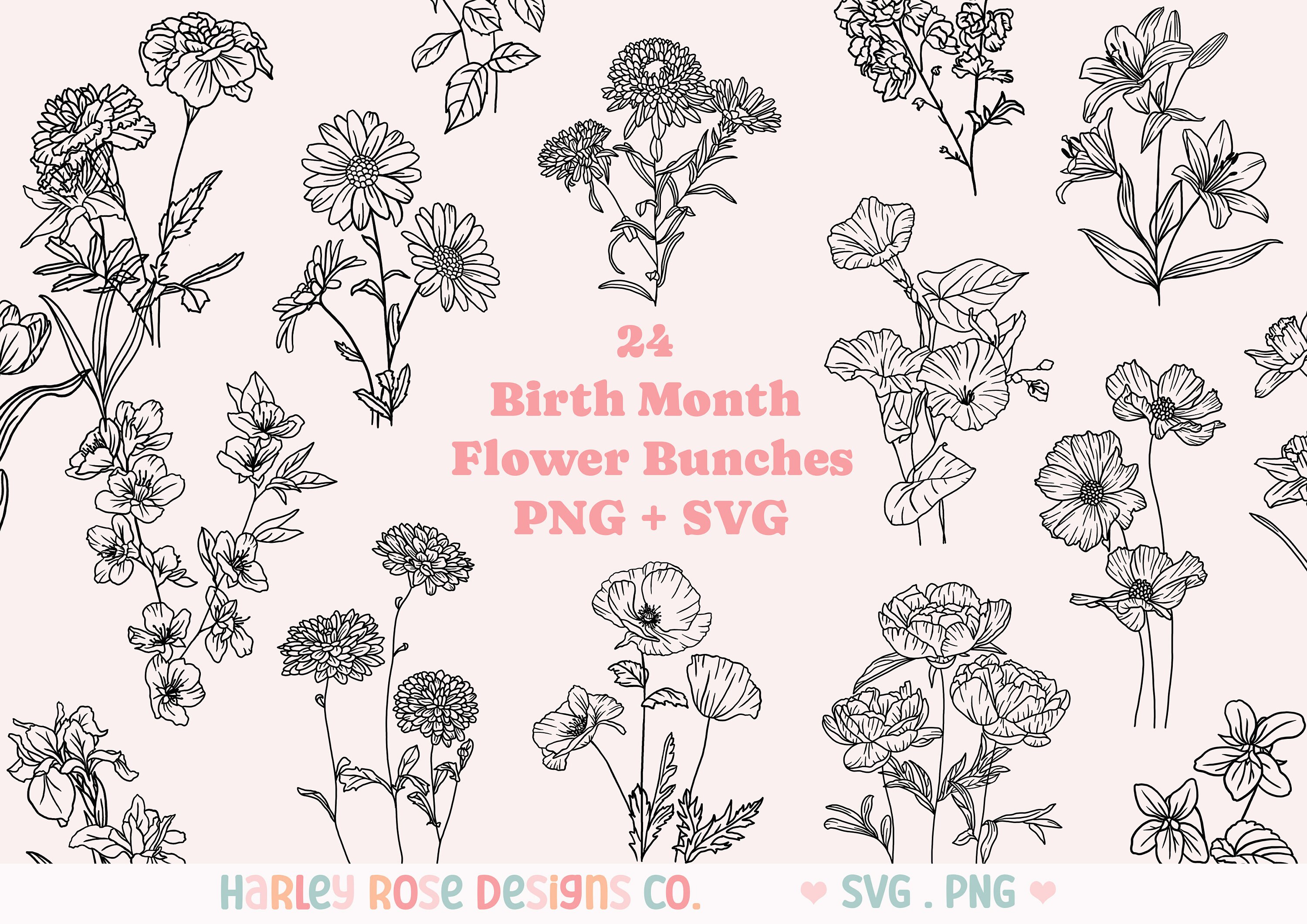 Birth Month Flower Bunch SVG Bundle Flower Cutting File - Etsy