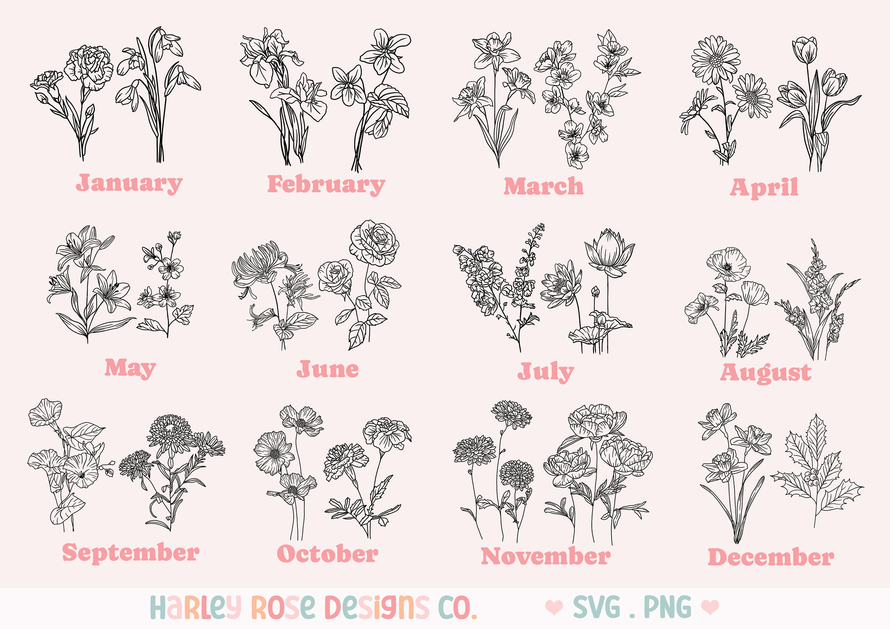 Birth Month Flower Bunch SVG Bundle Flower Cutting File - Etsy