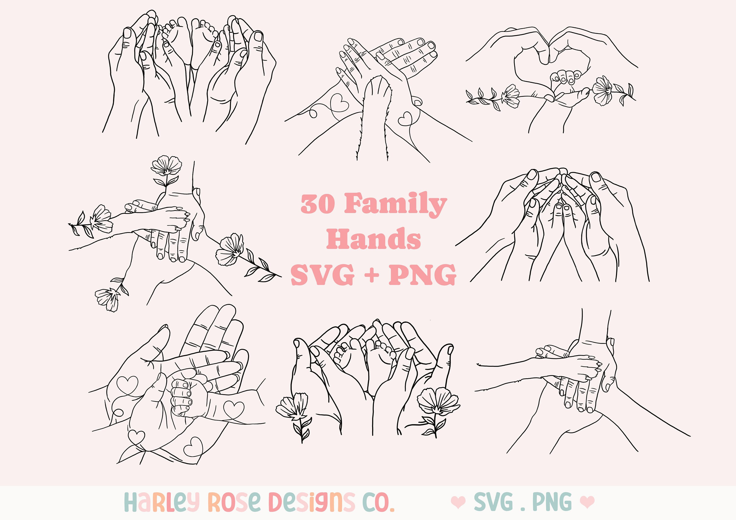 Family Holding Hands SVG Bundle, Parent Child Cut File, Heart Hands SVG ...