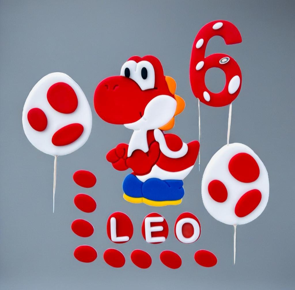 Yoshi Cake Topper Birthday Decorations, Edible Fondant - Etsy