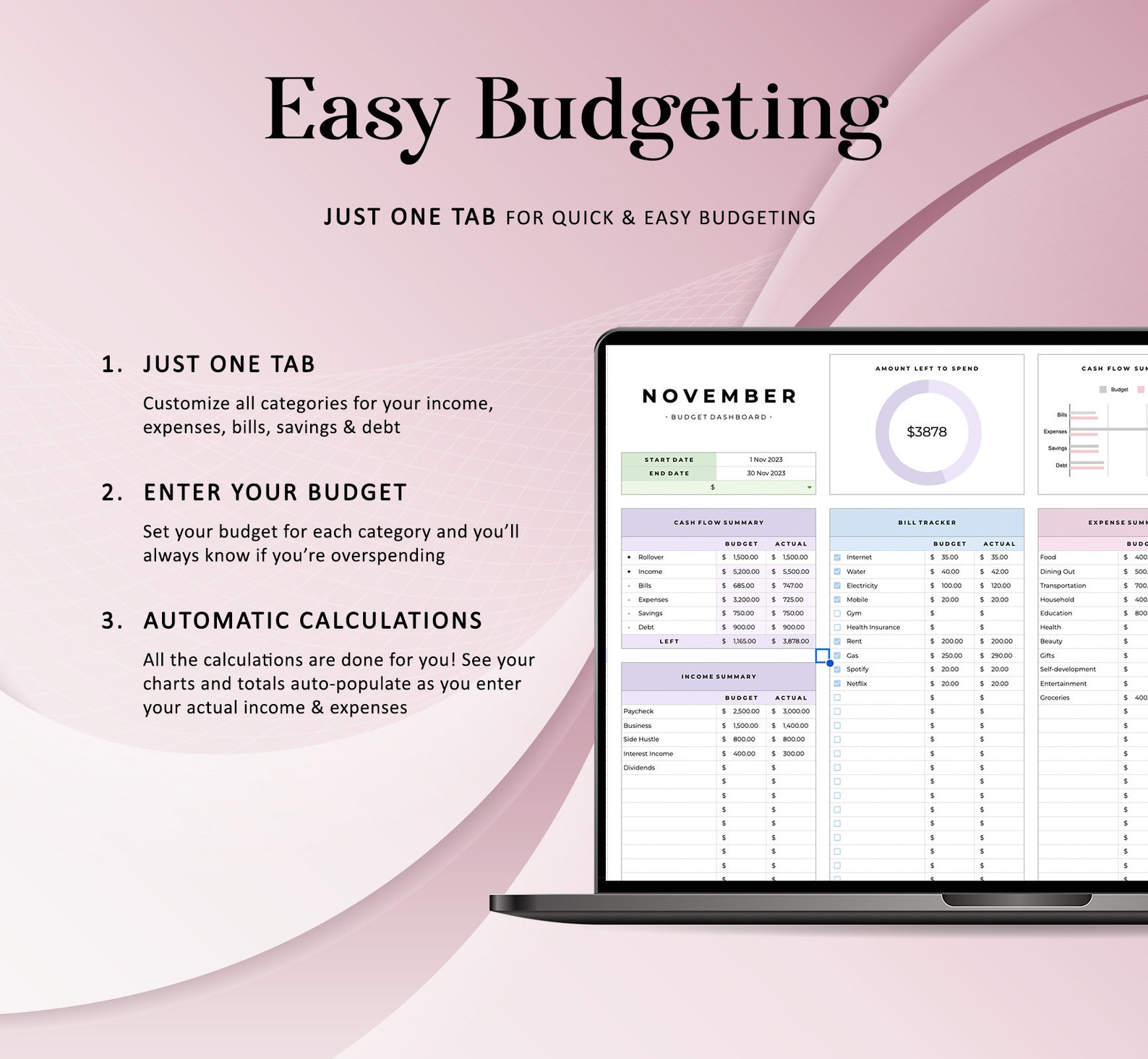 Simple Monthly Budget Spreadsheet, Personal Monthly Budget Planner ...