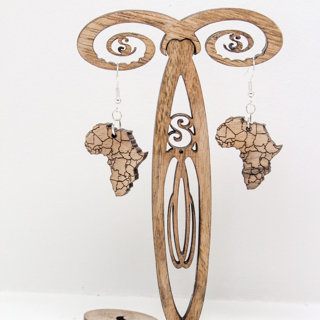 Africa Map Earrings, Wooden Jewellery, Hardwood Earrings, Artistic ...