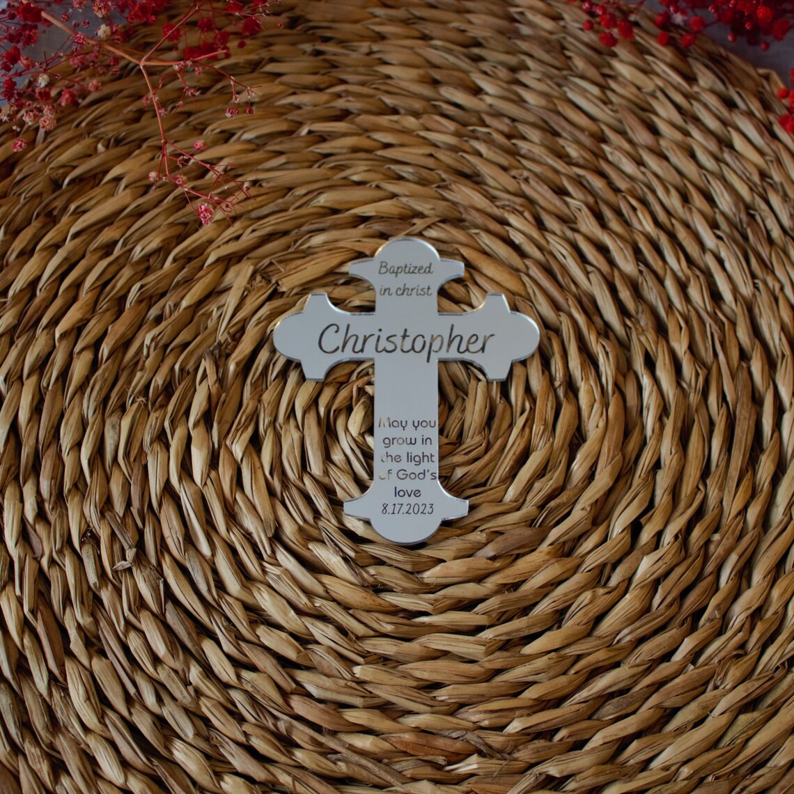 Personalized Cross Name , Acrylic Mirror Baptism Magnet, Communion ...
