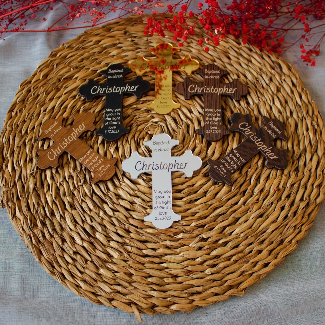 Personalized Cross Name , Acrylic Mirror Baptism Magnet, Communion ...
