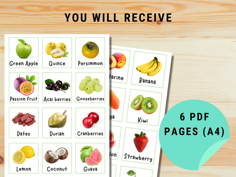 Montessori Fruits Flashcards, 36 Realistic Pictures, Digital Bundle PDF ...