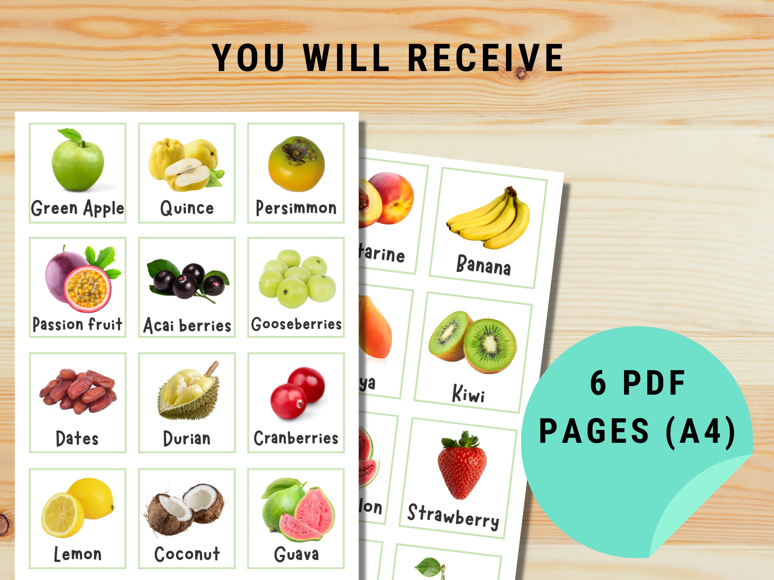 Montessori Fruits Flashcards, 36 Realistic Pictures, Digital Bundle PDF ...
