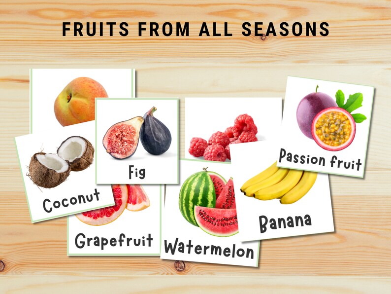 Montessori Fruits Flashcards, 36 Realistic Pictures, Digital Bundle PDF ...