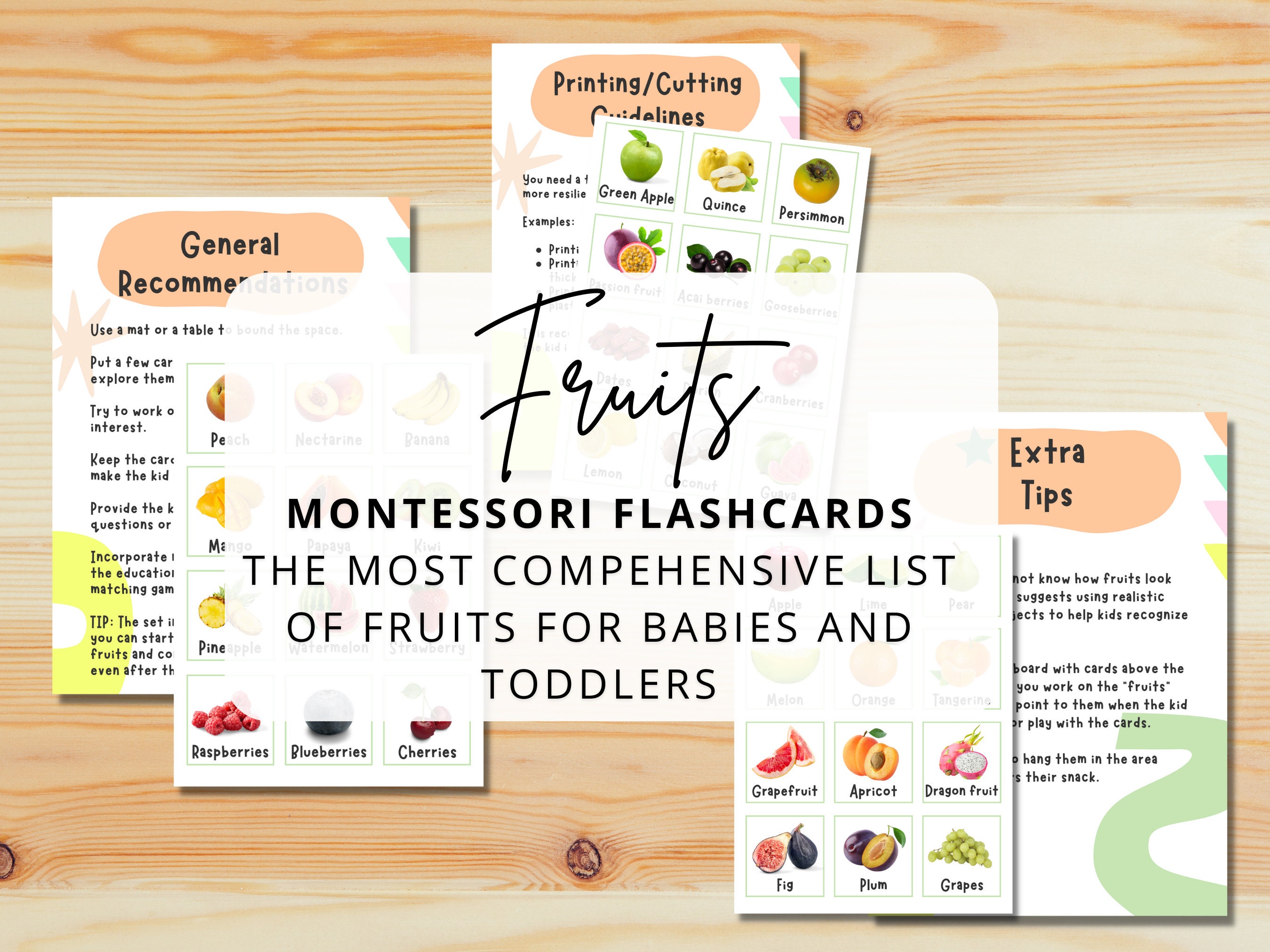 Montessori Fruits Flashcards, 36 Realistic Pictures, Digital Bundle PDF ...