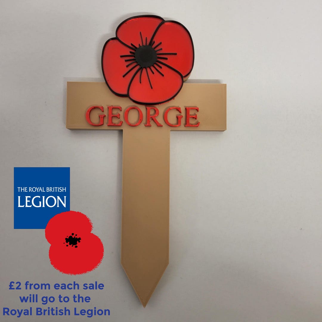 Remembrance Cross for Graves and Memorials Remembrance Day Poppy Day 3D ...