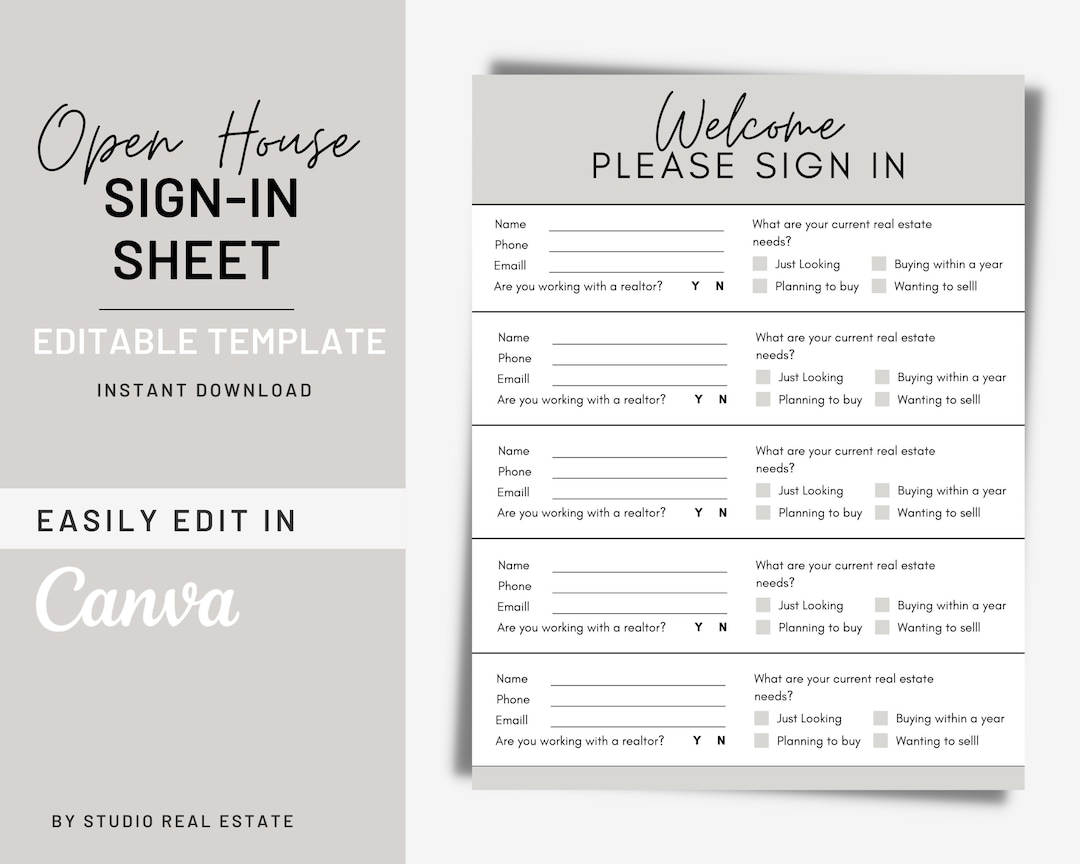 Editable Open House Sign-in Sheet, Sign in Sheet Real Estate Editable ...