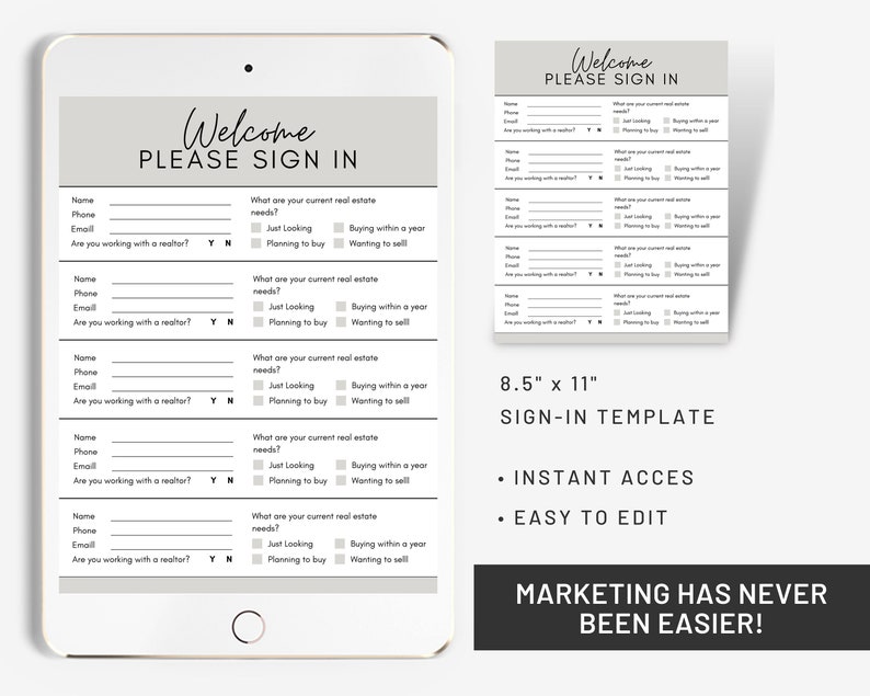 Editable Open House Sign-in Sheet, Sign in Sheet Real Estate Editable ...