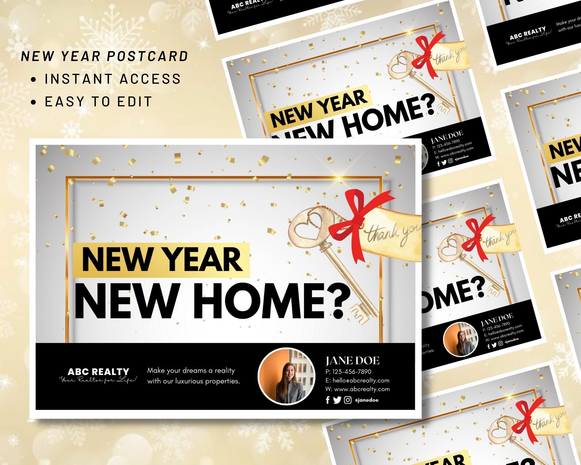New Year Real Estate Postcard, Happy New Hear, Business New Year Card ...