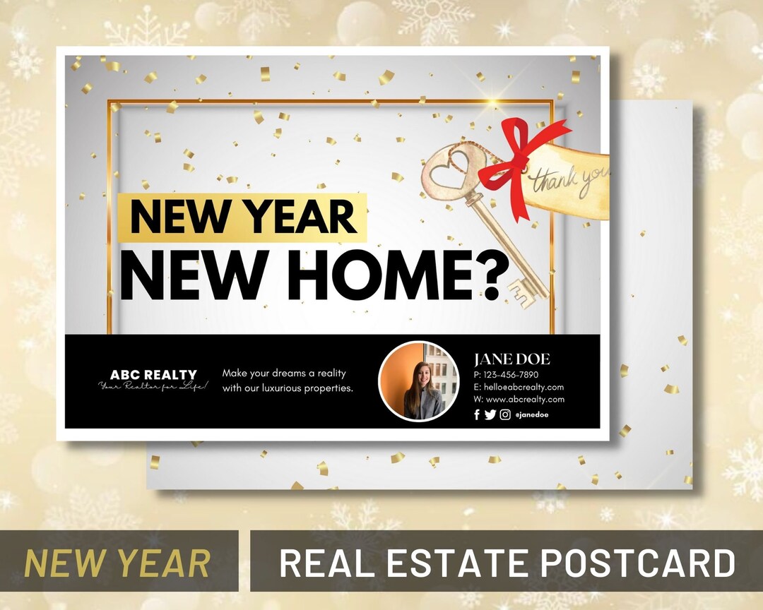 New Year Real Estate Postcard, Happy New Hear, Business New Year Card ...