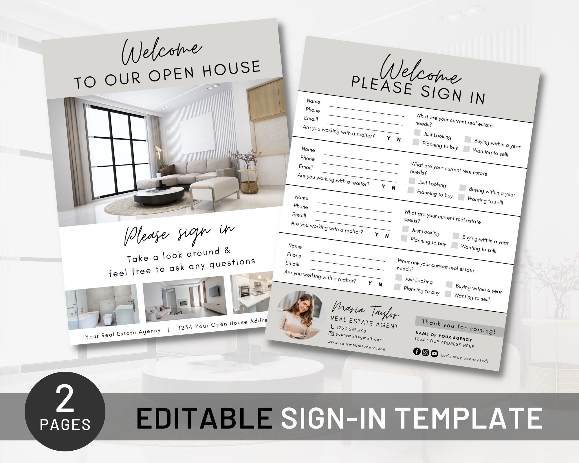 Editable Open House Sign-in Sheet, Sign in Sheet Real Estate Editable ...