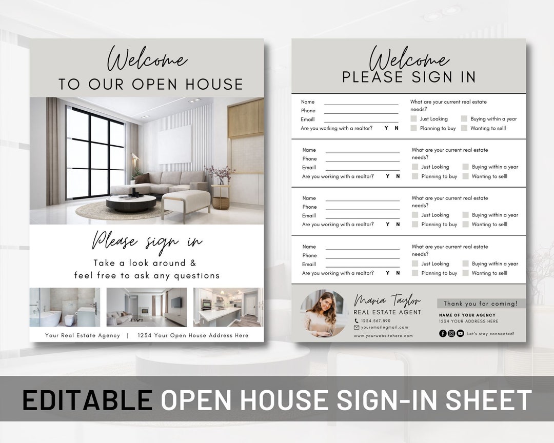 Editable Open House Sign-in Sheet, Sign in Sheet Real Estate Editable ...