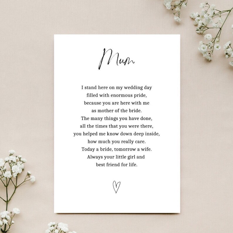 DIGITAL DOWNLOAD Mum Wedding Day Poem, Mother of the Bride Gift - Etsy ...