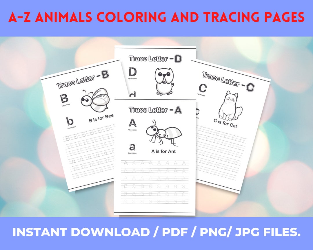 A-Z Animals Coloring Pages for Kids Alphabet Tracing - Etsy